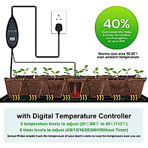 MARVIA Warming Mats for Plants,Heat Mat with Digital Temperature Controller,6 Temperatures 6 Timers,Seeding Heat Mat with LED and Probe, for Plants Seeds Gardening Greenhouse,Waterproof MET 20x10in