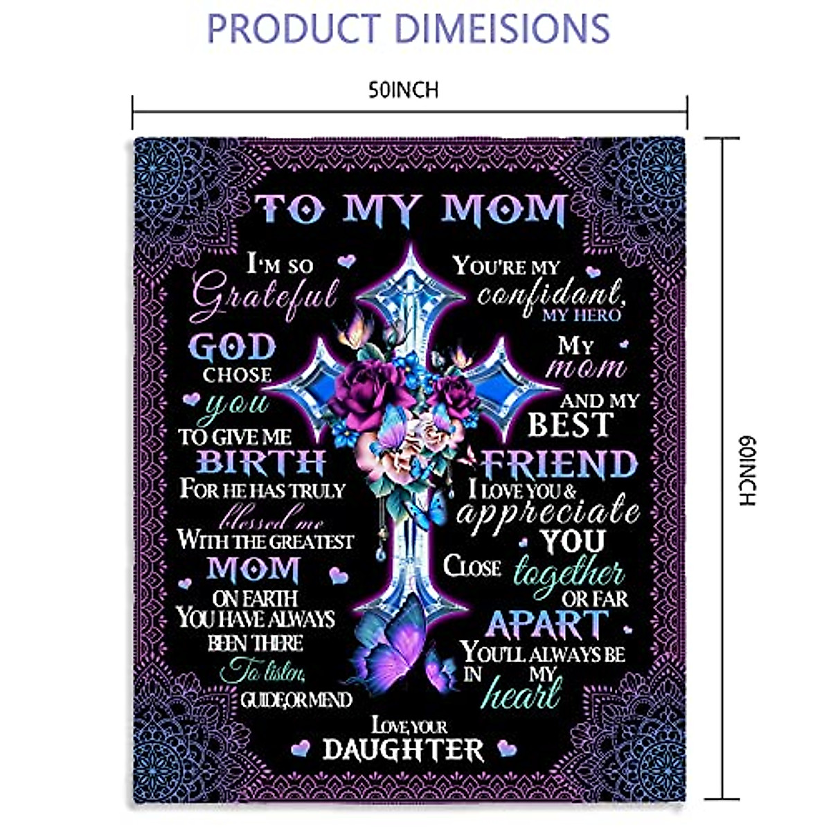 Amonee-YL to My Mom Grateful Love Daughter Mother's Day Family Flannel Fleece Throw Blankets for Sofa 60"x50" Decorative Shawls,Super Cozy Lightweight Gift Idea