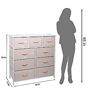CERBIOR Wide Drawer Dresser Storage Organizer 9-Drawer Closet Shelves, Sturdy Steel Frame Marbling Wood Top with Easy Pull Fabric Bins for Clothing, Blankets (9-Cream Drawers)