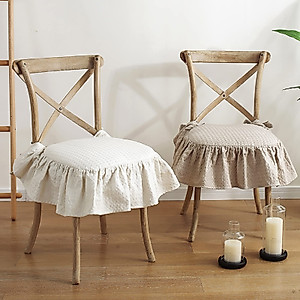 Ruffled Chair Cushions Elegant Vintage Cotton Chair Pads Soft Cotton Filled Seat Cushion for Farmhouse Home Kitchen Dining Chair 17 x 18 inch