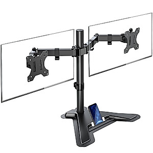 MOUNTUP Dual Monitor Stand - Freestanding & Height Adjustable Monitor Desk Mount, Steady VESA Mount Computer Monitor Stand for 2 Screens up to 27 inches, MU1002