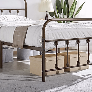 Topeakmart Twin Size Victorian Style Metal Bed Frame with Headboard/Mattress Foundation/No Box Spring Needed/Under Bed Storage/Strong Slat Support Bronze