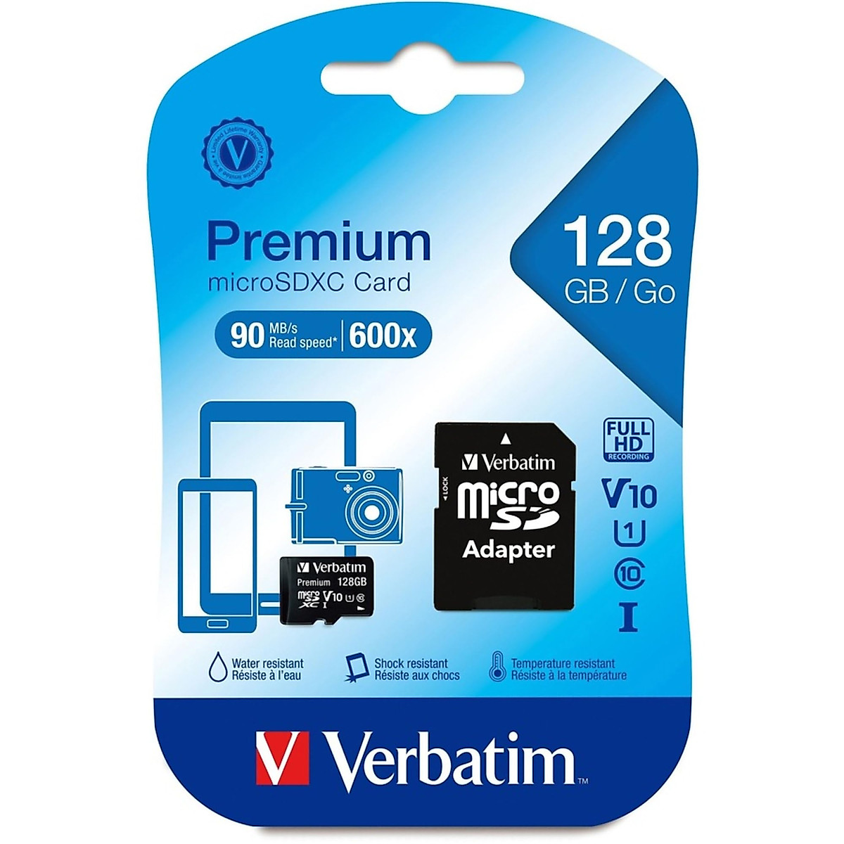 Verbatim 128GB Premium microSDXC Memory Card with Adapter, UHS-I Class 10