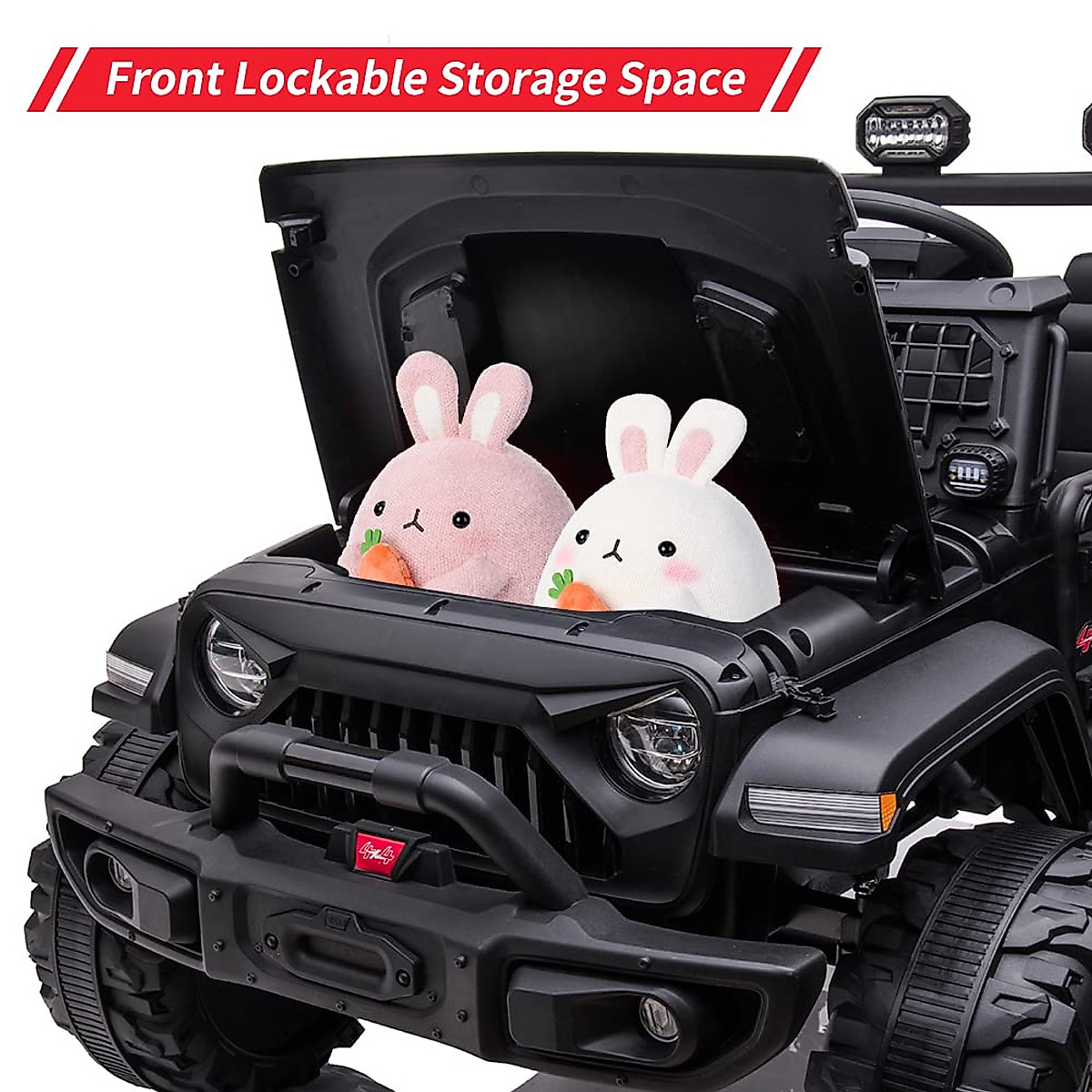 Nasitip 2 Seats Battery Powered Electric Truck with Remote Control, 24V Kids Ride on Toy with 20” Extra Width Seat, LED Headlights, Front Storage, FM, Bluetooth, USB,Black (BDM0935-BlackforVC)