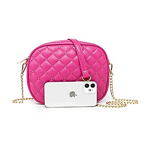 Girls Hot Pink Shoulder Crossbody Purse and Handbag - Teens Cute Small Trendy Quilted Lather Satchel - Messenger Bags Wallet Travel Bag for Women