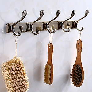 Flybath Coat Rack Wall Mount with 4 Hooks for Hanging Coat Hat Robe Towel Stainless Steel Antique Row Hook Rail, Brushed Bronze