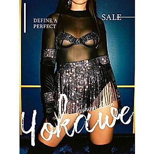 Yokawe Crystal Tassel Skirts Rhinestone Body Chains Sexy Belly Dance Skirt Summer Beach Hip Waist Chain Belt Nightclub Rave Party Jewelry Accessories for Women (Black)