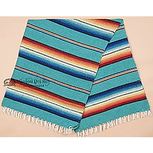 Rio Bravo Blanket -El Paso Mexican Serape Style Falsa Blanket -Southwestern Throw Blanket for Rustic Cabin, Lodge, Western Decor, Yoga, Travel, Sports or Wrap, 56"x74" (Teal)