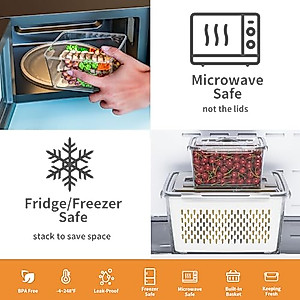 Kearning 5 Pcs Large Airtight Food Storage Containers with Lids&Handle, Fruit Storage Containers for Fridge with Removable Colanders, Leakproof Meal Prep Containers, Bento Box, Organizers and Storage