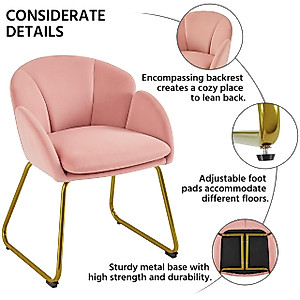 Yaheetech Flower Shape Velvet Armchair, Modern Side Chair Vanity Chair with Golden Metal Legs for Living Room/Dressing Room/Bedroom/Home Office/Kitchen, Pink