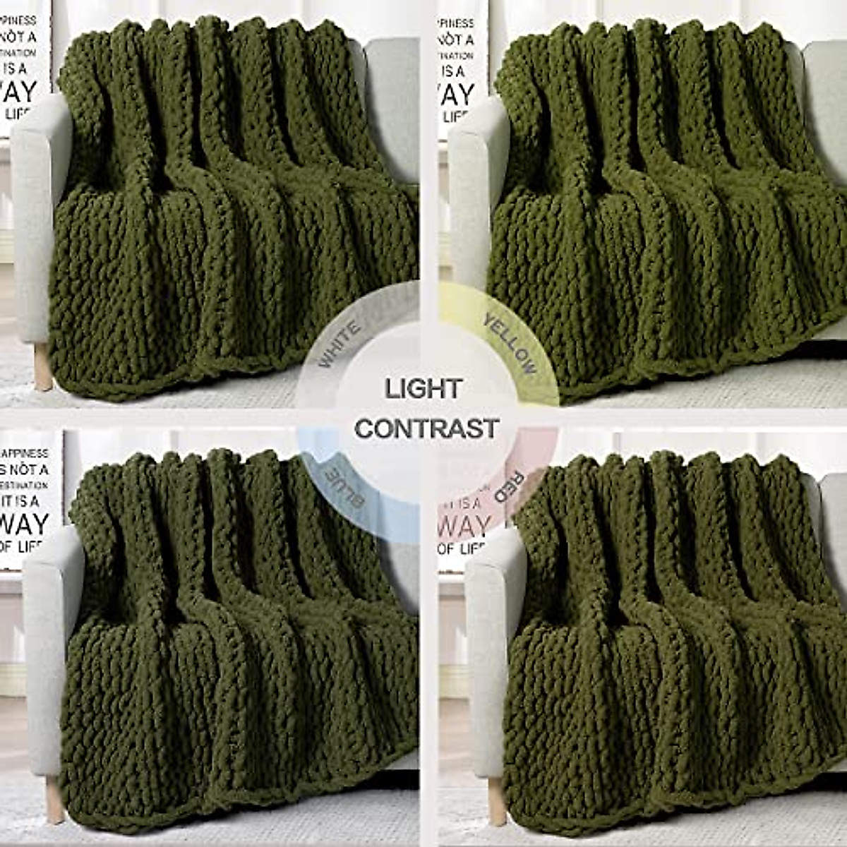 Carriediosa Chenille Chunky Knit Blanket Soft Fluffy Handmade Throw Blanket for Couch Sofa Bed and Home Décor (London Green 50" x 60")