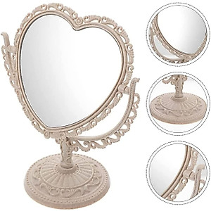 FEIYU BUY 1 Pack Simple and Lovely Heart-Shaped Cosmetic Mirror Plastic Double-Sided Rotatable Dresser Mirror Lightweight Mirror Bathroom Bedroom Mirror