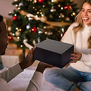 Luxury Large Black Gift Box Set with Magnetic Lids,12.6x9.2x4.2'' Collapsible Square Big Gift Boxes for Presents Contain Card Shredded Paper Filler Bouquet for Proposal Birthday Graduation Christmas