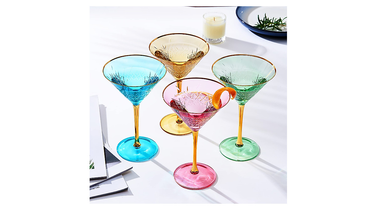 Luxury Multi-Color Crystal Martini Glasses Set of 4