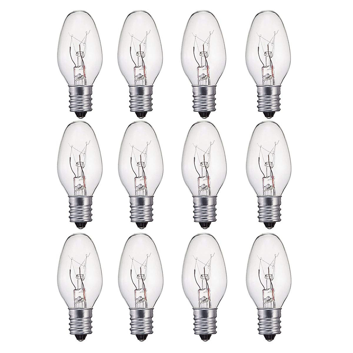 WokHok 7 Watt Night Light Bulb and Salt Lamps Replacement Bulbs,C7/7 Watt/120 V/45 Lumen,E12 Candelabra Base Clear Glass Incandescent Bulbs,12 Pack