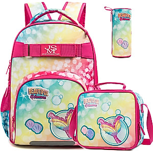 School Girls Boys Kids Backpack for Preschool Kindergarten Elementary School Backpack for Girls Boys Kids Lightweight and Multi functional Heavy Duty carry on Backpack with Lunch Bag Mermaid