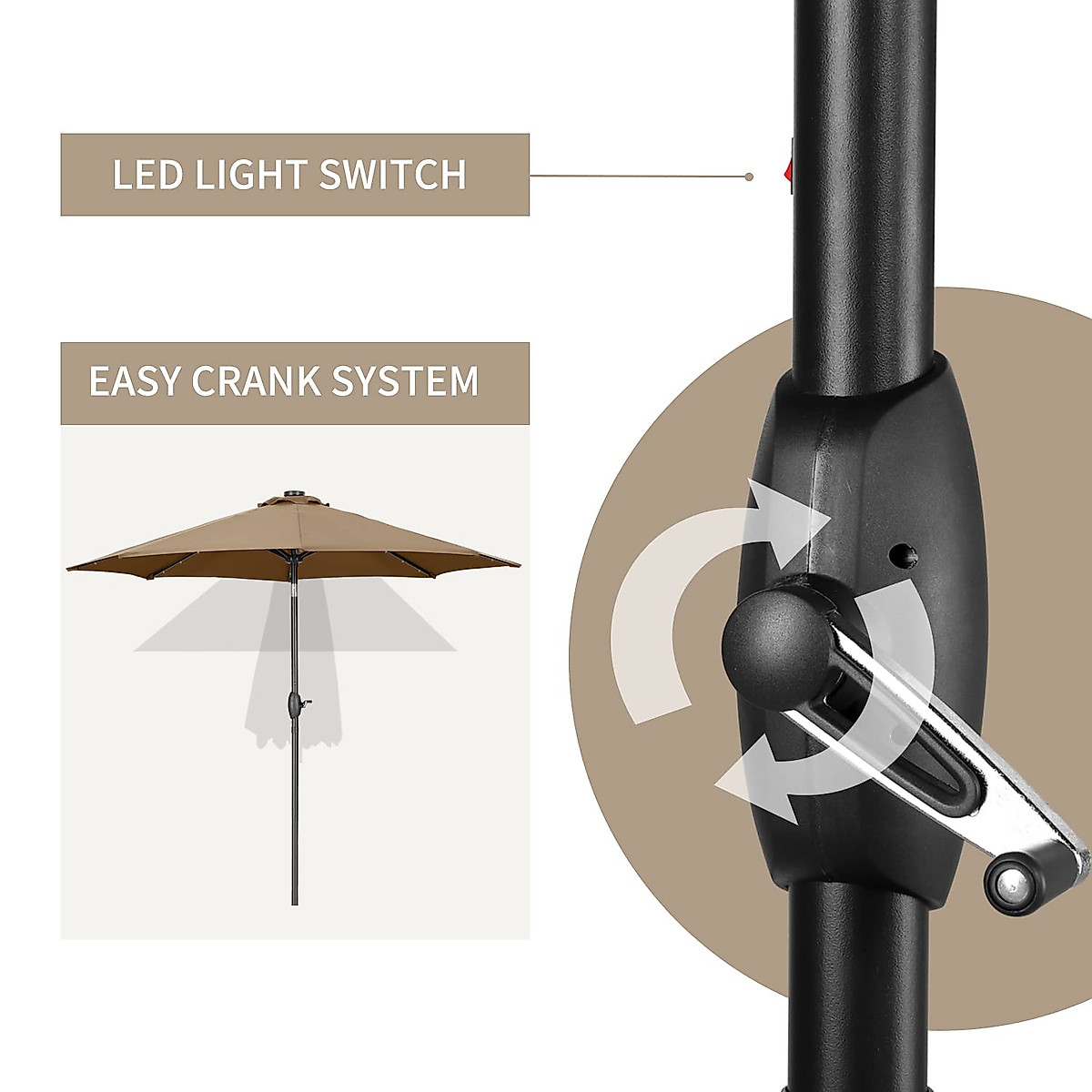 Sunoutife 10FT Patio Umbrella with 40 Solar LED Lights, Large Outdoor Table Umbrella with Tilt Adjustment and Crank for Market Garden Backyard & Pool