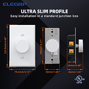 ELEGRP Digital Rotating Dimmer Switch for Dimmable LED, CFL and Incandescent Light Lamp Bulbs, Single Pole / 3-Way Rotary Dimmer Switch, Wall Plate Included, UL Listed (1 Pack, Matte White)