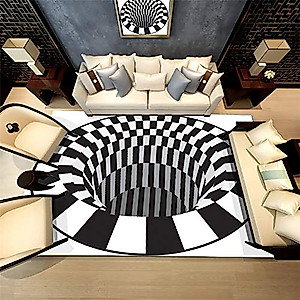 qwqqaq 3D Bottomless Hole Area Rug,Optical Illusion Velvet Printed Carpets,Black White Hole Floor Rug for Living Room Playroom A 140x200cm(55x79inch)