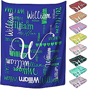 SIMIEEK Custom Blanket Personalized with Name Text, Customized Flannel Throws Blankets for Adults Kids Birthday Valentines Day Gift, 30x40 Inches Inches, Navy