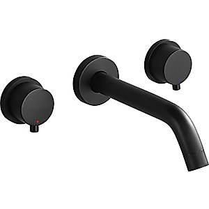 SMALIIBUSS Wall Mount Faucet,Black Wall Faucet Mounted Bathroom Sink Faucets,Double Handle 3 Hole Wall Mount Tub Faucet,Lavatory Basin Sink Mixing Faucet with Rough in Valve.
