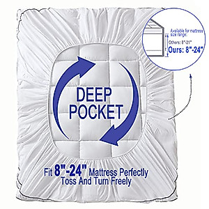 SWTMERRY King Size Mattress Pad Topper - Extra Thick Quilted Fitted Mattress Protector Pillow Cotton Top with 21" Deep Pocket for 8-24 inches Mattress,Soft and Breathable Bed Topper Cover