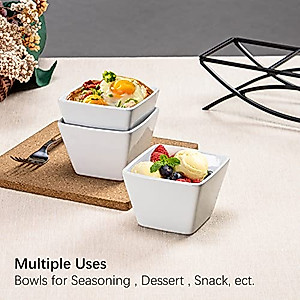 UNICASA Square Ramekin Bowls 10 oz, Condiment Serving Tray with Metal Rack Stand - Chips and Dips Snack Tray for Party - White Side Dish for Appetizer, Fruit, Nuts, Ice Cream, Candy