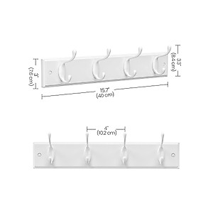SONGMICS Set of 2 Wall-Mounted Coat Rack, Hook Rack, 8 Dual Metal Hooks, for Coats, Bags, Keys, in The Entryway, Bedroom, Living Room, White ULHR232W01