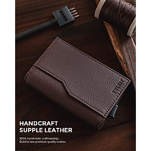 VULKIT Card Holder Wallet for Mens with ID Windows RFID Blocking Pop Up Wallet Slim Leather Wallet Holds Up to 12 Cards Men's Card Case, Dark Brown