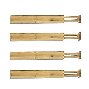Expandable Bamboo Drawer Dividers Set of 4 – Adjustable Drawer Separators (17-21.8") – Best to Organizer Kitchen, Bathroom, Bedroom, Dresser, Junk Drawers