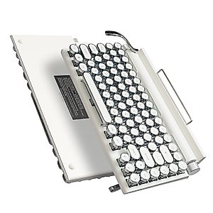 SUEHIODHY Vintage Typewriter Keyboard Bluetooth5.0 LED Backlit Retro Mechanical Keyboards 83keys Blue Switch with Stand Wired Punk Style Keyboard for Tablet/Desktop/Laptop/Cell Phone (White)