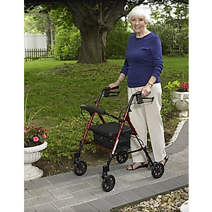 Drive Medical RTL10261RD Foldable Rollator Walker with Seat - Adjustable Handles and Seat, Red