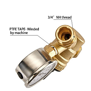 Esright Brass Water Pressure Regulator 3/4 Lead-Free with Gauge for RV Camper Adjustable Water Pressure Regulator,Build-in Oil (NH Threads)