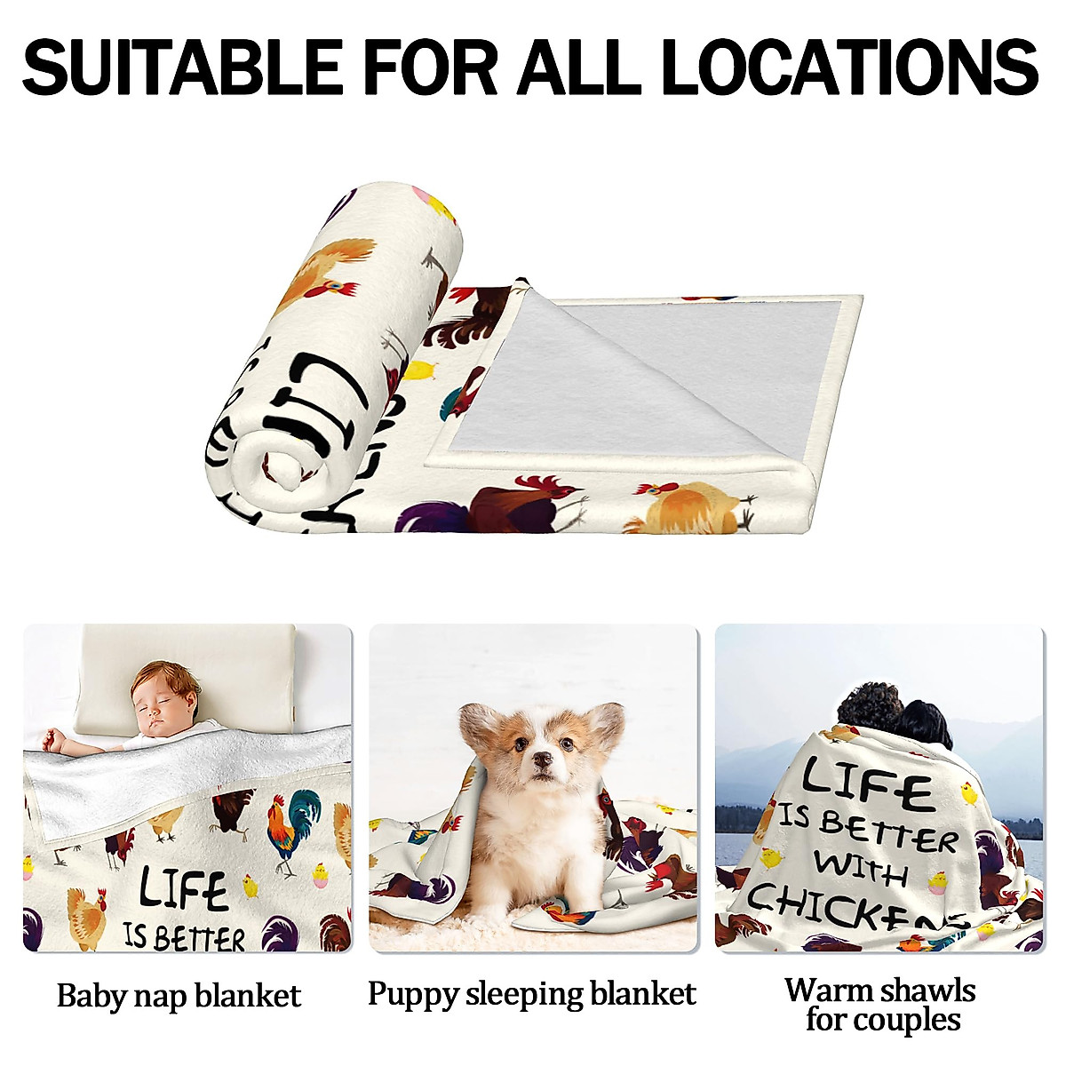 Chicken Blanket Rooster Flannel Throw Blanket 60"x50" Fall Blanket for Adult and Kids Decorative Blankets Funny Soft Cozy Blanket