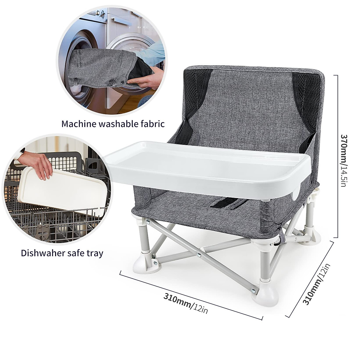 ANTEN Portable Booster Chair with Tray | Travel Booster Seat for Babies and Toddlers | Folding Booster Chair for Dining Table, Camping, Picnic, Beach, Grandma's | Indoor and Outdoor Baby Booster Chair