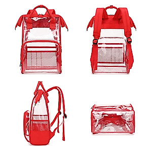 Yusudan Heavy Duty Clear Backpack for Men Women, School Bag Bookbag PVC Plastic Transparent Backpacks for Boys Girls (Red)
