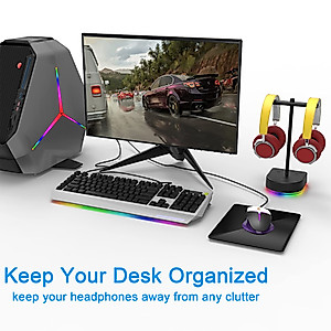 BGMUTCX RGB Dual Headphone Stand with USB Charging Port, Desk Gaming Double Headset Holder，Durable Hanger Rack-Suitable for Desktop Table, Game, DJ, Earphone, PC, PS4, PS5, Xbox Gamer Accessories