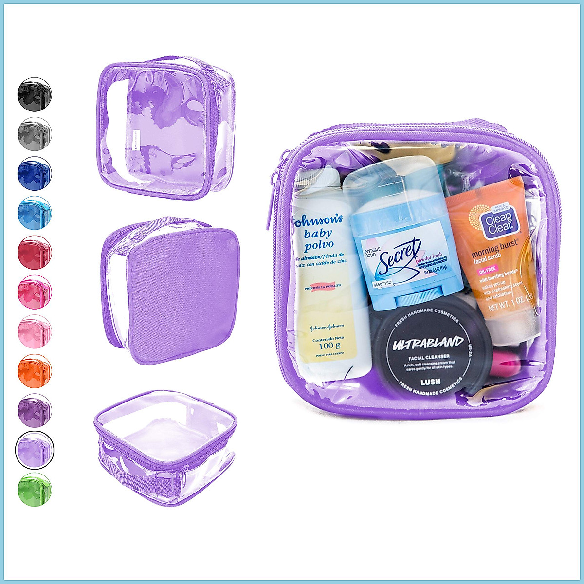 EzPacking Clear TSA Approved 3-1-1 Travel Toiletry Bag for Carry On/Quart Size Transparent Liquids Pouch for Airport Security/Reusable See Through Vinyl & PVC Plastic Organizer Men Women (Lilac)