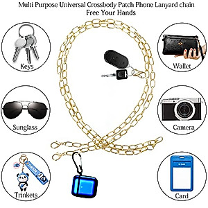BERITNI Cell Phone Lanyard, Crossbody Metal Phone Chain Strap for Women, Universal Patch Phone Lanyard Holder, Detachable Phone Tether Compatible with All Smartphones, Gold Paperclip