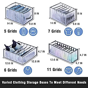 TECHMILLY Clothes Drawer Organizer for Jeans, 5 & 7 Grids Closet Pants Organizers, Wardrobe Storage Baskets for Jeans, Shirts, Sweaters