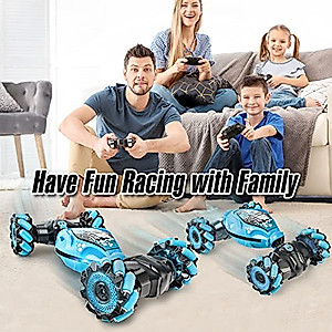 Remote Control Car, 2.4G 4WD Gesture RC Car, All Terrains Double Sides Rotating Hand Controlled RC Cars, Hand Gesture Remote Control Car with 2 Batteries, RC Cars for Boys and Girls with Light Music