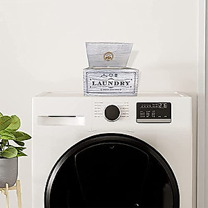 LUSAV Dryer Sheet Holder Dispenser with Hinged Lid for Laundry Room - Farmhouse Decor Dryer Sheets Container - with air Purifying Bag -Rectangular Box (Grayish-White) 7.9''x5''x4.2''