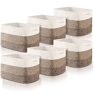 Geetery 6 Pack Woven Basket for Storage Woven Baskets for Organizing Decorative Storage Baskets Storage Bins Cotton Rope Storage Basket for Shelves, Nursery, Playroom and Classroom