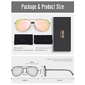 LUENX Women Aviator Sunglasses Polarized Shades Flexible Spring Hinge - Pink Mirror Lens Rose Gold Metal Frame 60mm