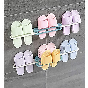 2PCS Bathroom Slippers Rack Wall Mounted Shoe 4in1Organizer Rack Folding Slippers Holder Shoes Hanger Punch-Free Storage Towel Racks (Blue)