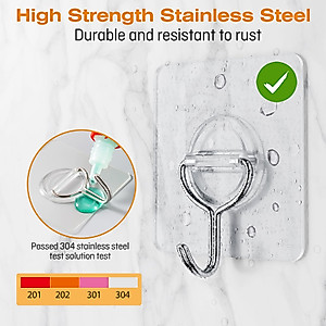 YSJNUS Adhesive Hooks Wall Hooks for Hanging Heavy Duty 22lb(Max), Waterproof and Rustproof Transparent Self Adhesive Hooks for Bathroom Kitchen Outdoor and Home Improvement -20 Pack