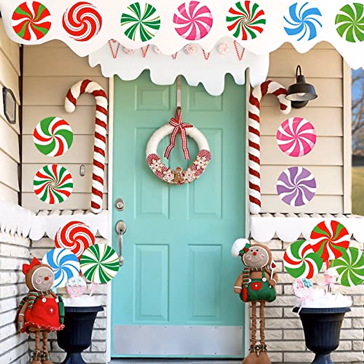 45 Pcs Double-Sided Peppermint Cutouts Colorful Candies Cut-Outs Bulletin Board Classroom Christmas Party Decorations