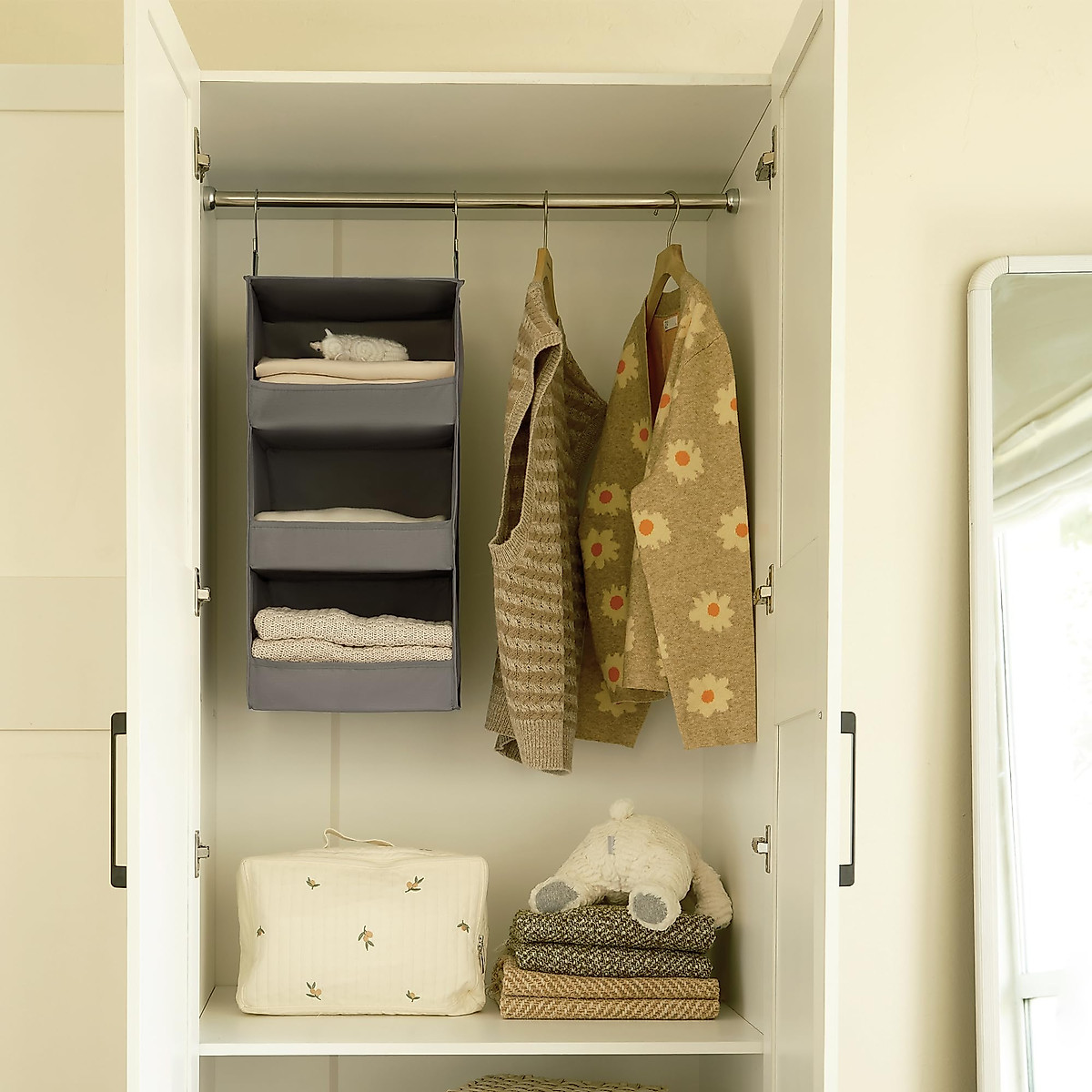 GRANNY SAYS 3-Shelf Hanging Closet Organizer, Collapsible Hanging Closet Shelves, Hanging Organizer for Closet & RV, Gray, 29 ¾" H X 12" W X 12" D, 1-Pack