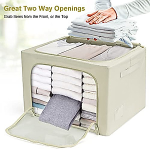 2 Pack Clothes Storage Bins, Stackable Oxford Frame Storage Box, Clothing Organizer Containers, Foldable Storage Bag for Closet, Living Room with Clear Window.(Light Grey,19.7*15.7*13inch,66L)