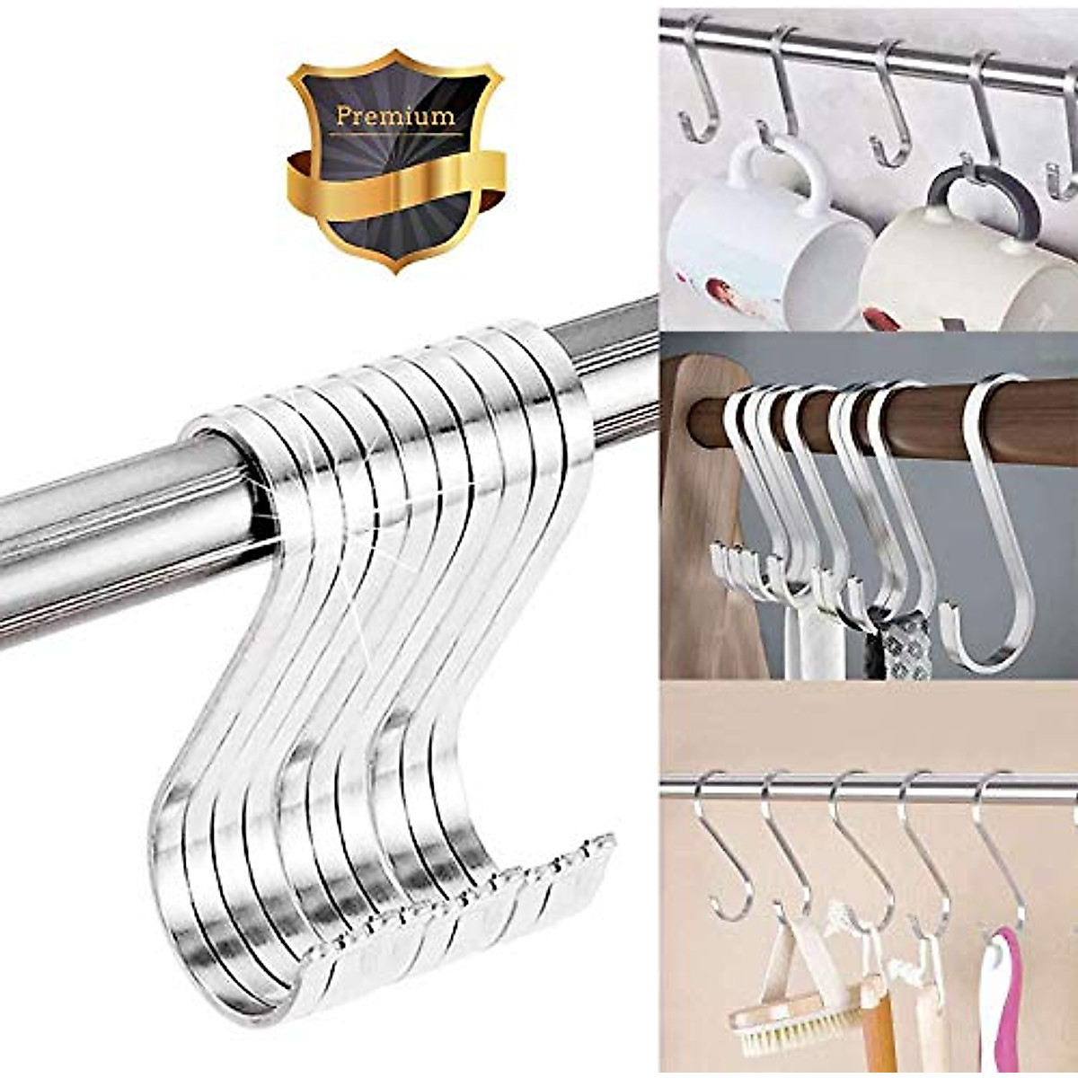 S-Shaped Hooks Heavy Duty 24 Packs,304 Stainless Steel Hook,Multi-Functional Flat Hook,S Hook,Hooks Closet,Hooks Plants,Hooks for Hanging Pot,Pan,Cups, Plants,Bags, Jeans,Towels (24, Medium)…